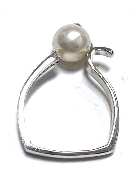Akimio 14k White Gold 7.7mm Pearl Diamond Contemporary Ring 2.8g